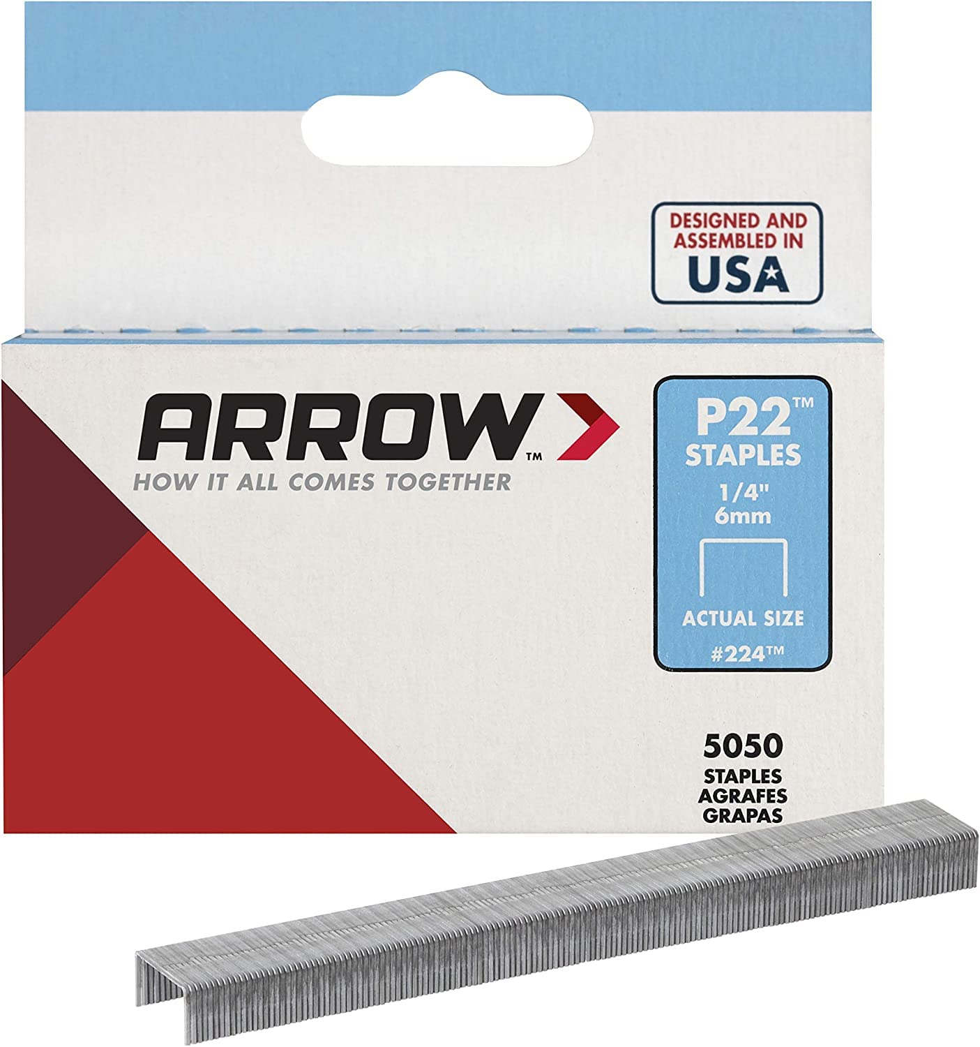 Arrow 224 Heavy Duty P22 Staples for Use with Plier-Type Paper and Bag Staplers in Restaurants, Offices, Classrooms, 5050-Pack, 1/4-Inch