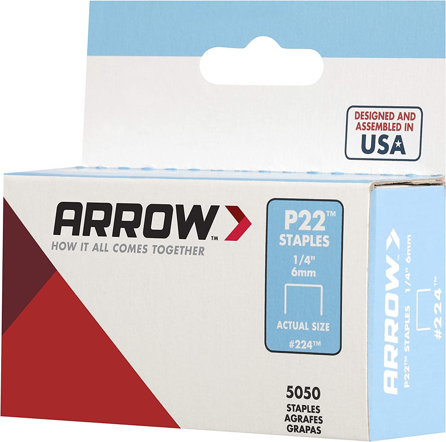 Arrow 224 Heavy Duty P22 Staples for Use with Plier-Type Paper and Bag Staplers in Restaurants, Offices, Classrooms, 5050-Pack, 1/4-Inch