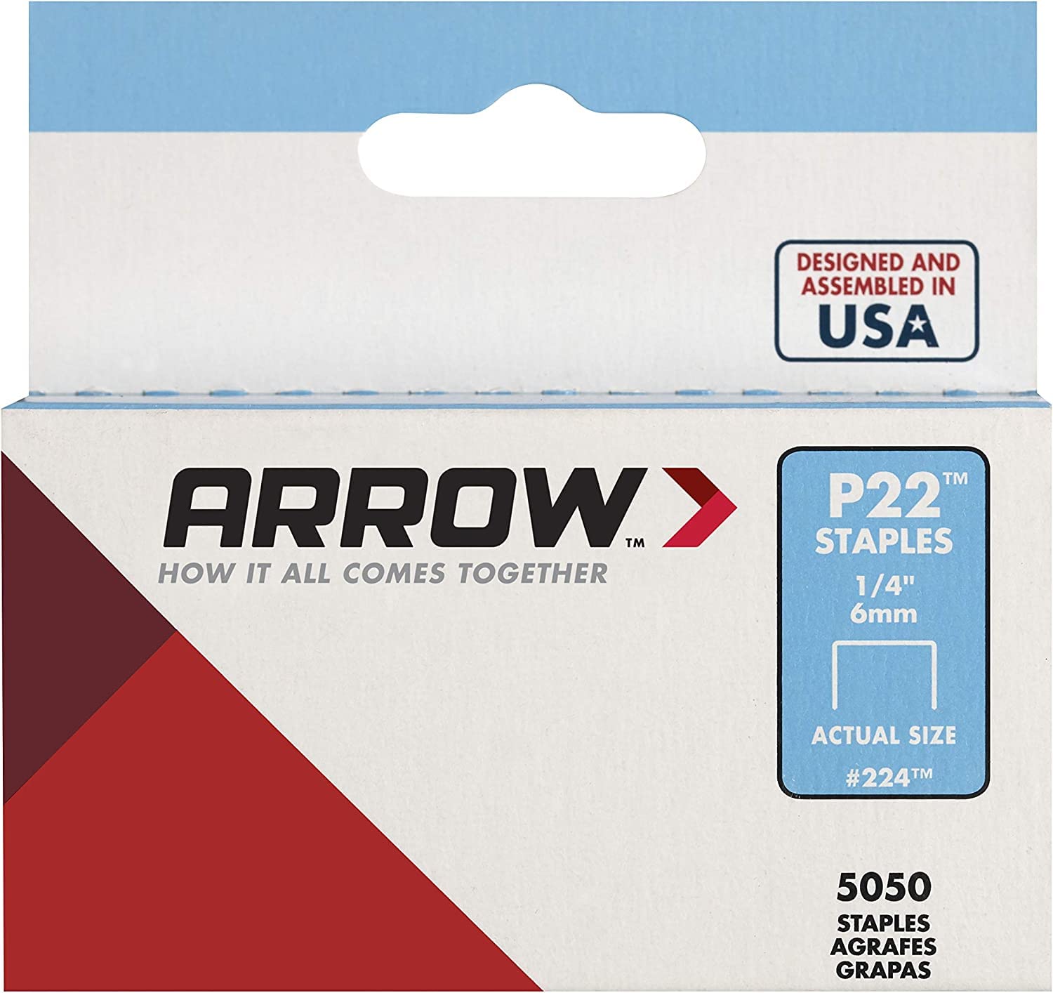 Arrow 224 Heavy Duty P22 Staples for Use with Plier-Type Paper and Bag Staplers in Restaurants, Offices, Classrooms, 5050-Pack, 1/4-Inch