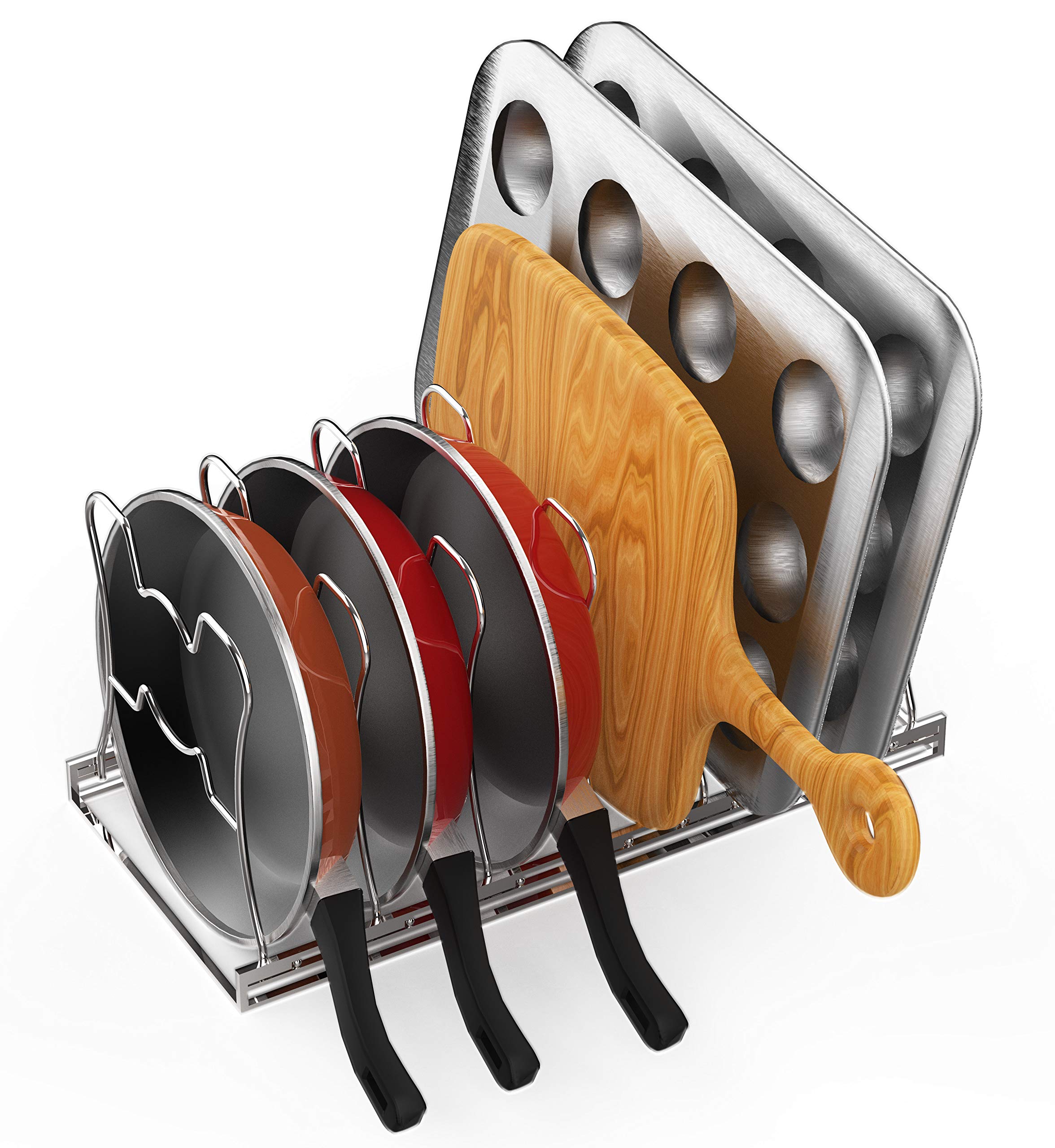 Simple Houseware 7 Adjustable Compartments Pot and Pan Organizer Rack Lid Holder, Chrome