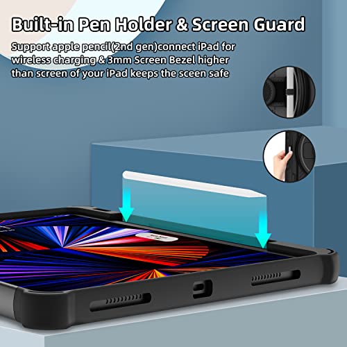 TASSKTO for iPad Pro 12.9 inch Case(6th 5th 4th 3rd Generation) with 360 Kickstand Hand Strap Pen Holder, Dual Layer Shockproof iPad Pro 12.9 Case for Kids
