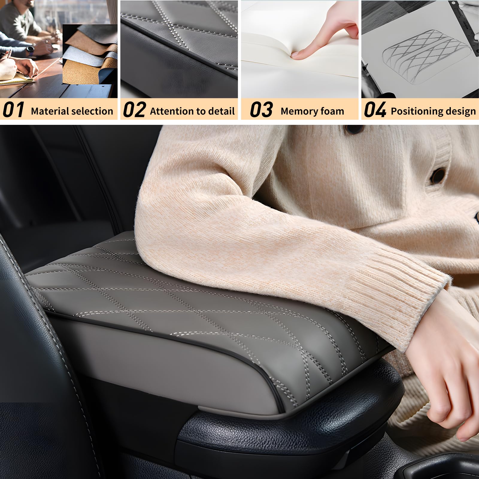 BIPROS Car Center Console Cover, Waterproof Armrest, Napa Leather Car Armrest Box Cushion, Fits Most Vehicles, Large Vehicles, Please Check Size (Black)
