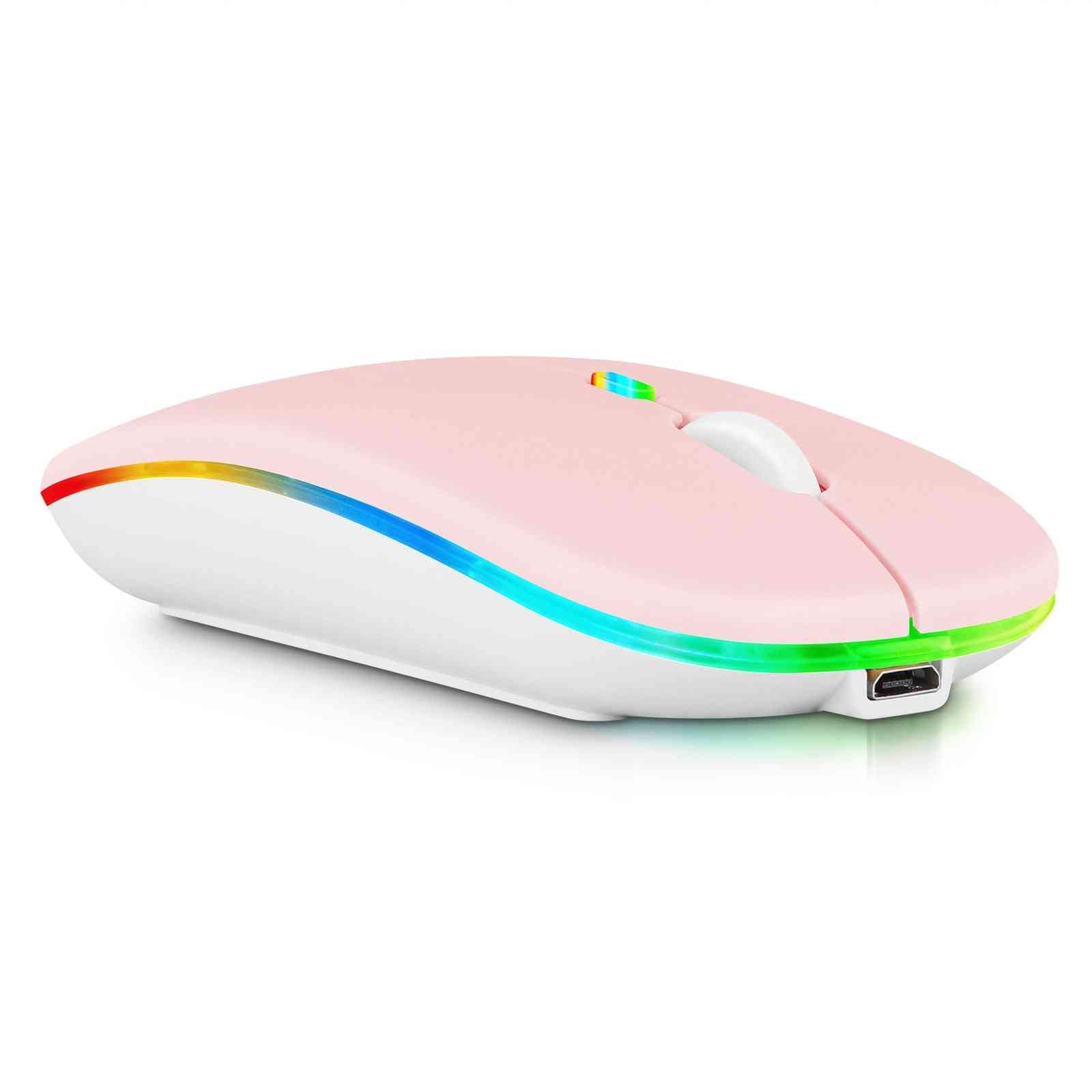 UrbanX 2.4GHz & Bluetooth Mouse, Rechargeable Wireless Mouse for iPad Pro 12.9 (2018) Bluetooth Wireless Mouse for Laptop/PC/Mac/Computer/Tablet/Android RGB LED Baby Pink
