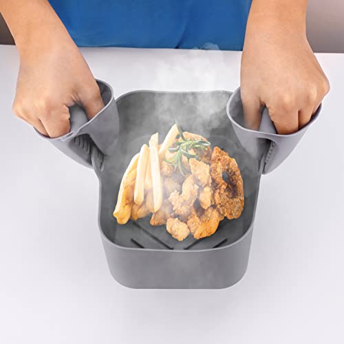 2PCS Air Fryer Silicone Pot for Ninja Foodi Dual DZ201 DZ401, Reusable Air Fryer Silicone Liners for Ninja 8QT with Mitts Basket Accessories