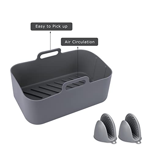 2PCS Air Fryer Silicone Pot for Ninja Foodi Dual DZ201 DZ401, Reusable Air Fryer Silicone Liners for Ninja 8QT with Mitts Basket Accessories