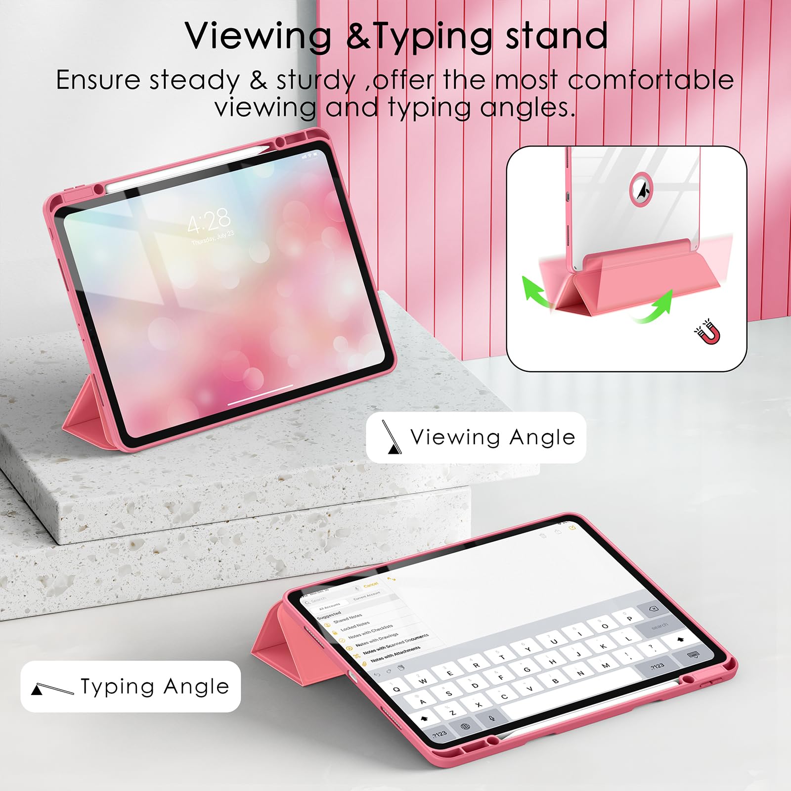 Soke Clear Case for iPad Air 13 Inch M3 2025 & M2 2024 - Built-in Pencil Holder+Auto Sleep/Wake+Camera Protection, Shockproof Back Cover for Apple iPad Pro 12.9 Inch,Watermelon