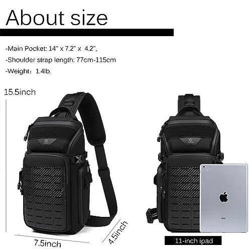 OZUKO Sling Bag, Chest Shoulder Backpack Crossbody Bag for 11-inch iPad Pro, Water-resistant Lightweight Daypack with 6 Pockets for Travel, Work, Sport, 8L (Black 3.0)