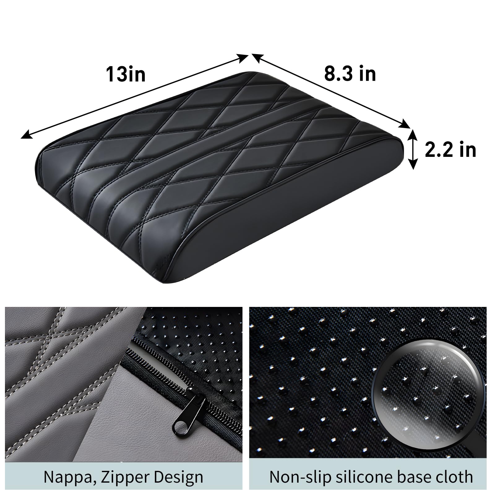 BIPROS Car Center Console Cover, Waterproof Armrest, Napa Leather Car Armrest Box Cushion, Fits Most Vehicles, Large Vehicles, Please Check Size (Black)