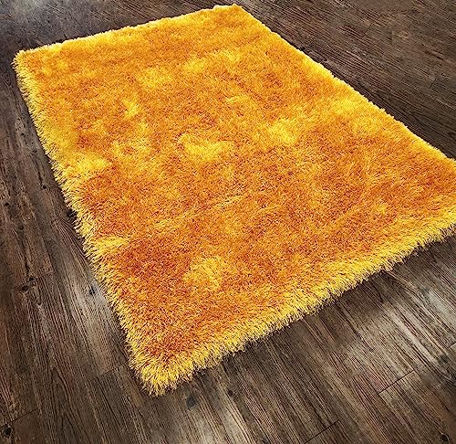 Brilliant Shag Yellow Rug - Indoor Home Living Room Carpet, Size: 7'6" x 10'3", Soft, Plush Rug