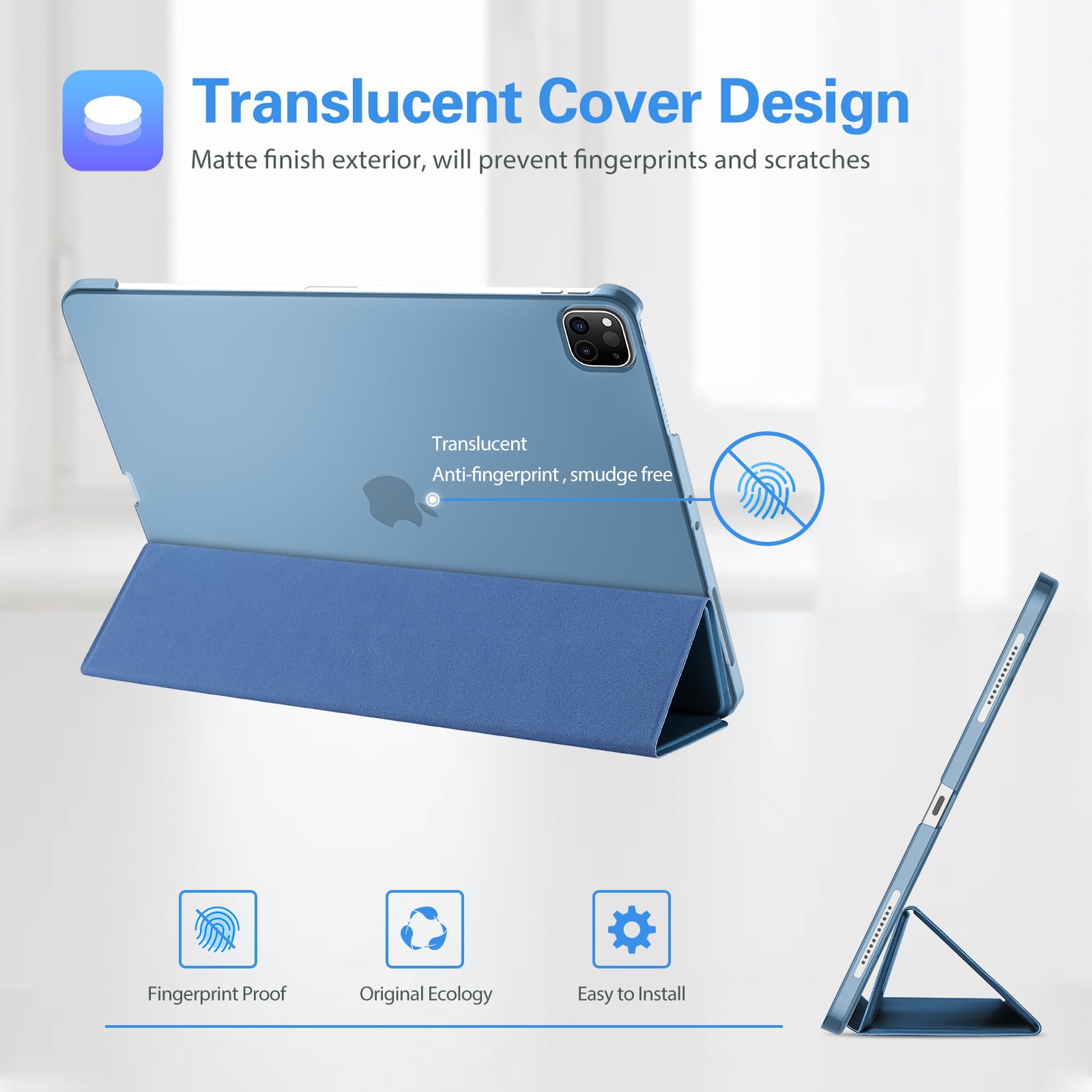 ProCase Smart Case for iPad Pro 12.9 2022/2021/2020/2018, Slim Stand Hard Back Shell Smart Cover for iPad Pro 12.9" 6th Gen/5th Gen/4th Gen/3rd Gen -Blue