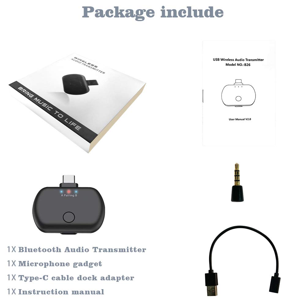 Friencity Bluetooth Audio Transmitter for Nintendo Switch PS4, Low Latency USB Type C Wireless Adapter, Support in-Game Voice& Two Headphones, Compatible with Airpod, Bose, Sony Headphone, Plug n Play