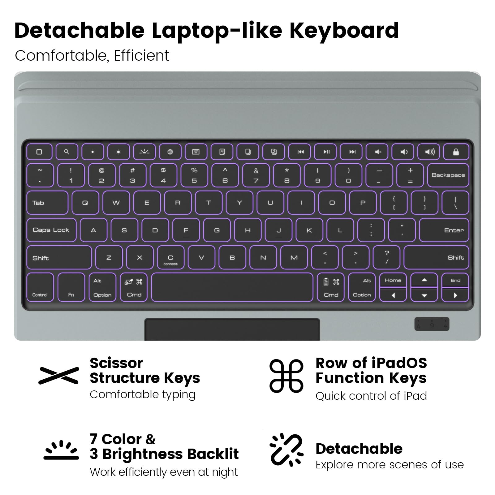 Nillkin Keyboard Case for iPad Air 13-inch (M3 2025/M2 2024), iPad Pro 12.9-inch (6th/5th/4th/3rd Gen) Rugged Case with Detachable Keyboard, Magic Trackpad, 7-Color Backlit, Portrait/Landscape, Black