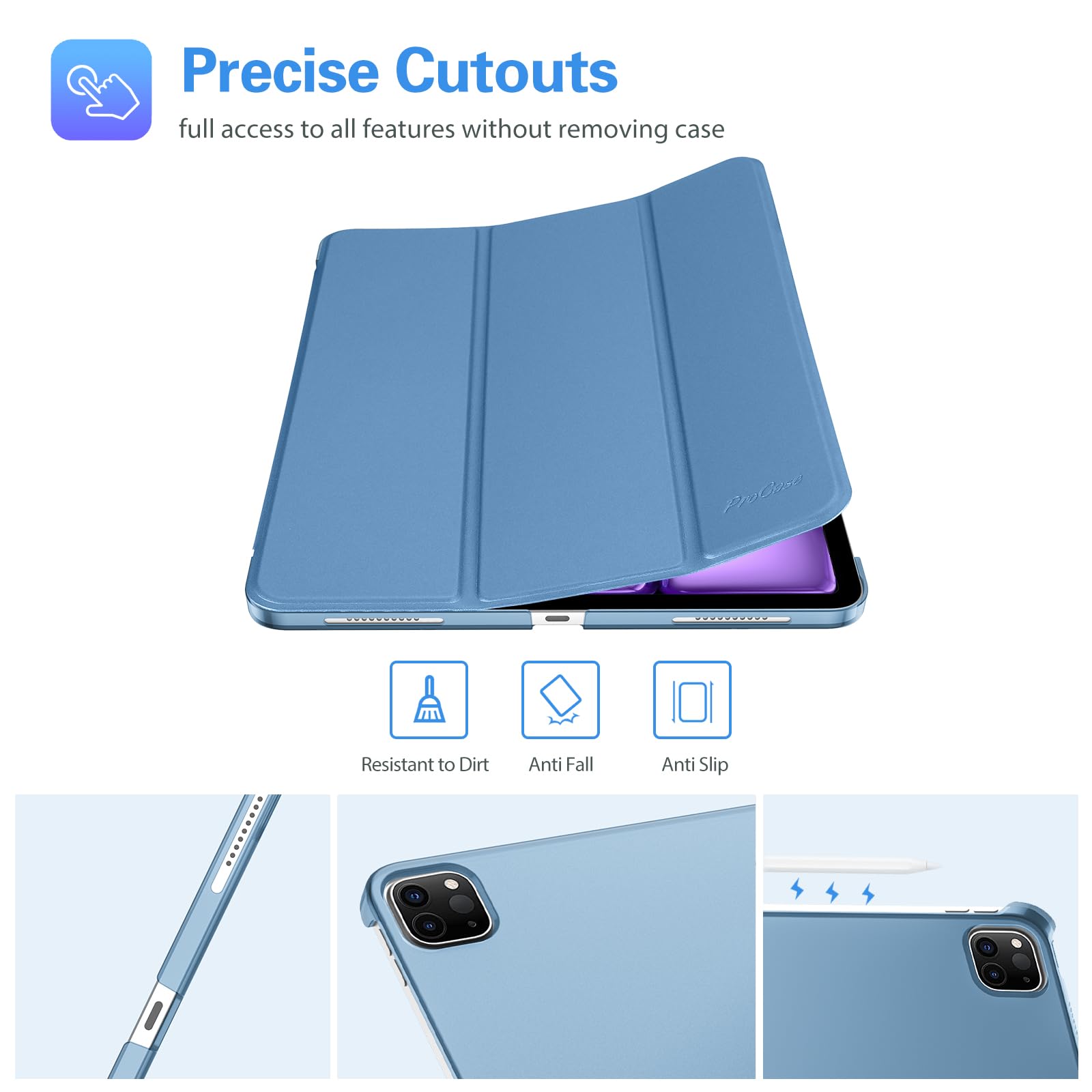ProCase Smart Case for iPad Pro 12.9 2022/2021/2020/2018, Slim Stand Hard Back Shell Smart Cover for iPad Pro 12.9" 6th Gen/5th Gen/4th Gen/3rd Gen -Blue