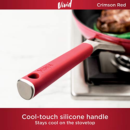 Ninja C29500 Foodi NeverStick Vivid 10-Piece Cookware Set with Lids, Nonstick, Durable & Oven Safe to 400°F, Cool-Touch Handles, Crimson Red