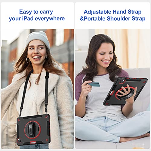 GEEKSDOM iPad Pro 12.9 Case 6th Generation 2022: Military Grade Heavy Duty Shockproof Cover for iPad Pro 12.9 Inch 2021 5th Gen-Pencil Holder-Rotating Stand-Hand/Shoulder Strap-Red