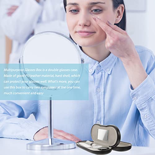 Healifty Contact Lens Case and Glasses Case - 2 in 1 Double Sided Eye Contact Case with Built-in Mirror, Tweezer and Contact Solution Bottle - Portable Contact Lens Storage Box for Travel, Black