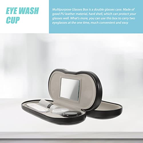 Healifty Contact Lens Case and Glasses Case - 2 in 1 Double Sided Eye Contact Case with Built-in Mirror, Tweezer and Contact Solution Bottle - Portable Contact Lens Storage Box for Travel, Black