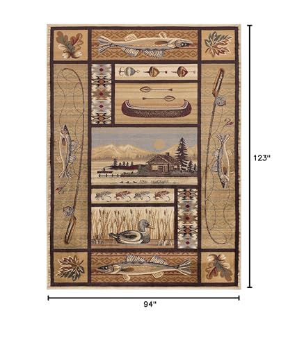 Lodge Retreat Novelty Lodge Pattern Beige Rectangle Area Rug, 8' x 10'