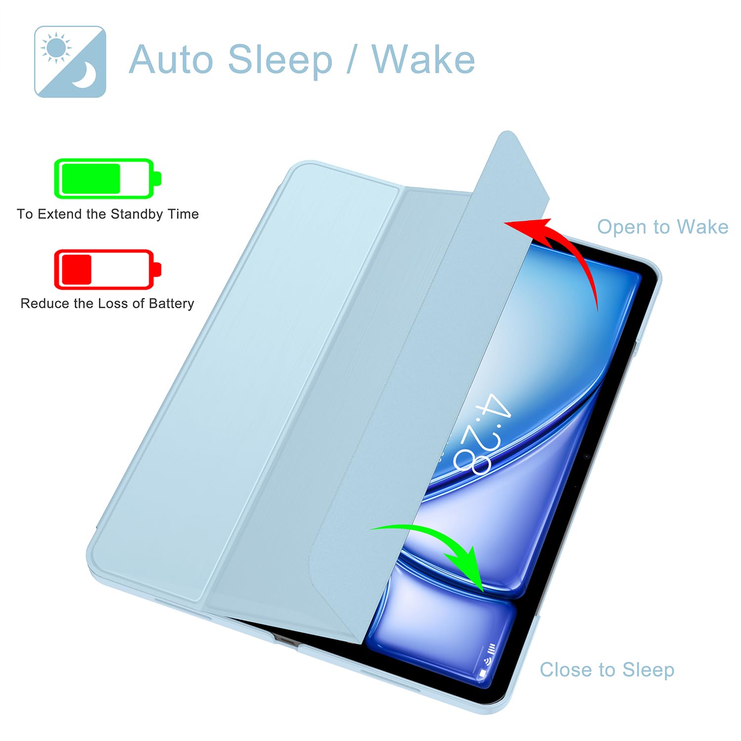 Soke for iPad Air 13 Inch Case (M3/M2) 2025/2024,iPad Pro 12.9 Case 2022 2021(6th 5th Generation) - [Slim Trifold Stand + Auto Wake/Sleep],Protective Hard PC Back Cover (Light Blue)