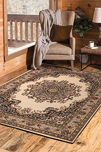 United Weavers Dallas Floral Kirman Area Rug - Ivory, 8x11, Traditional Indoor Floor Rug with Jute Backing