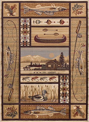 Lodge Retreat Novelty Lodge Pattern Beige Rectangle Area Rug, 8' x 10'