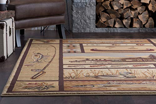 Lodge Retreat Novelty Lodge Pattern Beige Rectangle Area Rug, 8' x 10'