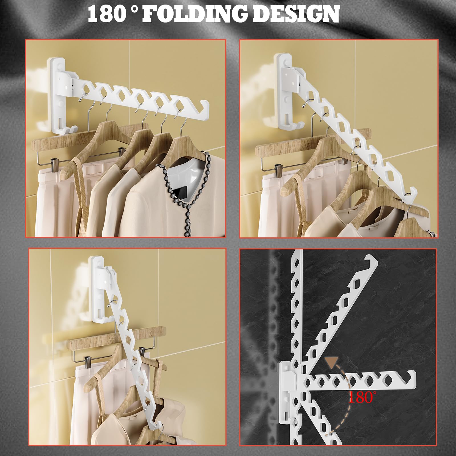 Dr.DJ Wall Mount Coat Hanger Holder White Clothes Drying Organizer Rack Garment Hooks Aluminium Retractable Folding Indoor Wall Mounted Hanger Space Saver for Laundry Room Bedroom White 2Pack