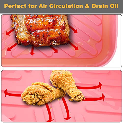 OUTXE 2-Pack 10 QT Silicone Air Fryer Liners for Ninja Dual Zone DZ401/DZ550, Reusable Rectangular Air Fryers Silicone Pot Inserts for Oven Microwave Accessories (Grey+Pink)