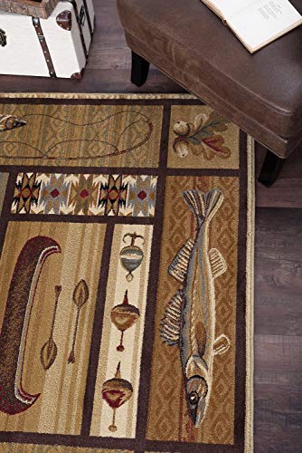 Lodge Retreat Novelty Lodge Pattern Beige Rectangle Area Rug, 8' x 10'
