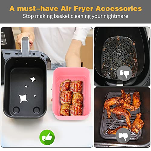 OUTXE 2-Pack 10 QT Silicone Air Fryer Liners for Ninja Dual Zone DZ401/DZ550, Reusable Rectangular Air Fryers Silicone Pot Inserts for Oven Microwave Accessories (Grey+Pink)