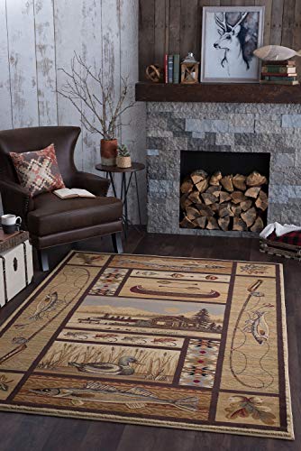 Lodge Retreat Novelty Lodge Pattern Beige Rectangle Area Rug, 8' x 10'