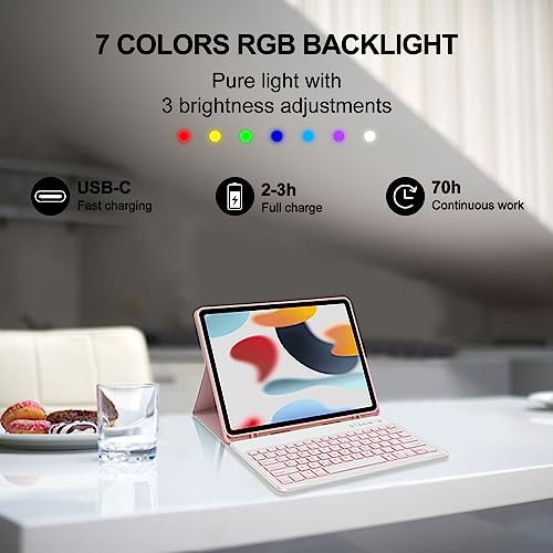 SENGBIRCH Keyboard Case for iPad Air 13 inch (M2) 2024, iPad Pro 12.9 inch 6th, 5th, 4th, 3rd Generation(2022~2018), 7 Colors Backlit (Light Pink)