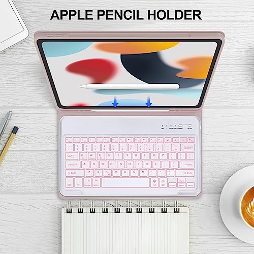 SENGBIRCH Keyboard Case for iPad Air 13 inch (M2) 2024, iPad Pro 12.9 inch 6th, 5th, 4th, 3rd Generation(2022~2018), 7 Colors Backlit (Light Pink)
