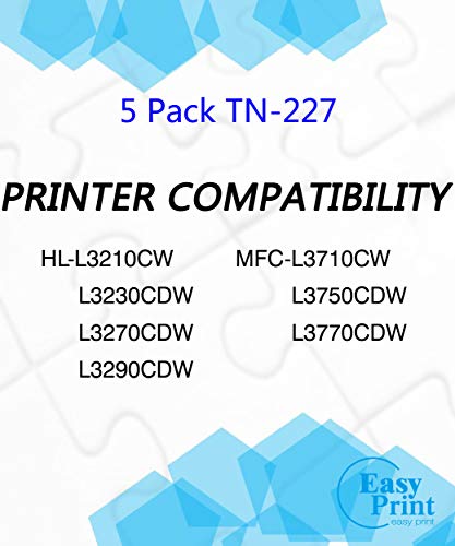 Compatible (5-Pack) TN-227 TN227 Toner Cartridge TN-227 Used for Brother HL-L3210CW L3270CDW MFC-L3710CW L3750CDW Printers (2X BK+C+M+Y), Sold by EasyPrint