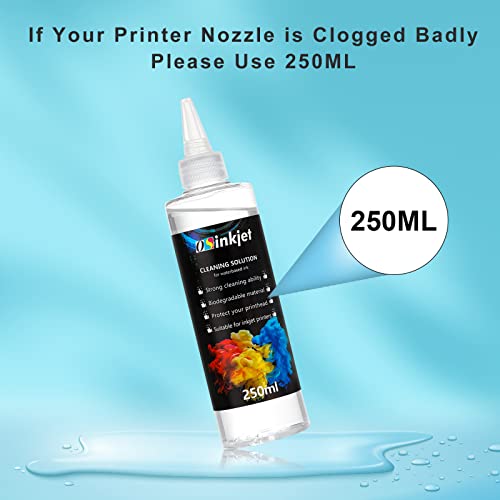 Osinkjet 250ml Printhead Cleaning Kit for Epson HP Canon Brother 8600 8610 8620 ET-2760 WF-7720 WF-3640 WF-7620 WF-2750 WF-2650 ET-2650 C88 Liquid Printers Nozzle