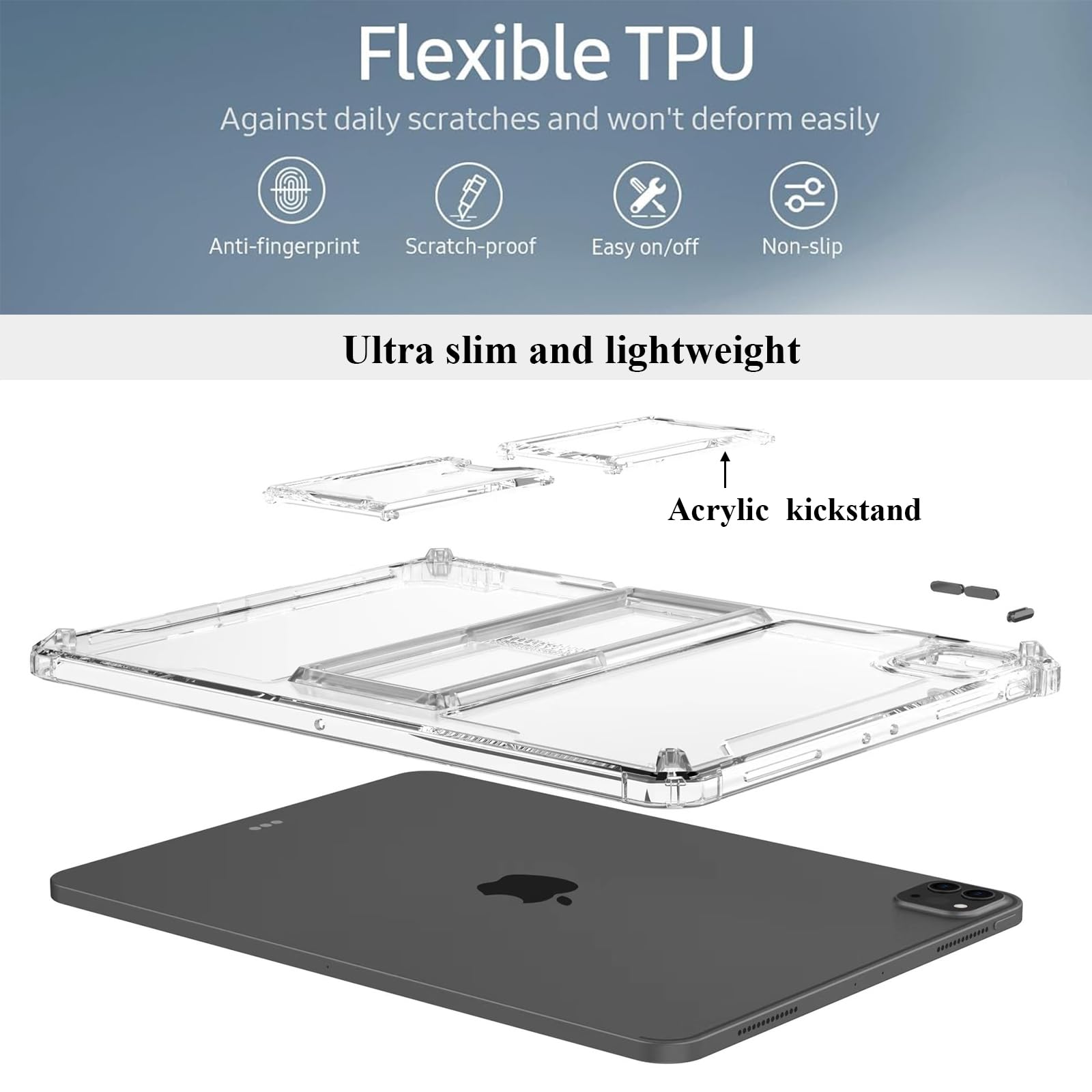 UUcovers Clear Stand Case for iPad Pro 12.9 Inch 6th/5th/4th/3rd Generation (2022/2021/2020/2018) with Pencil Stylus Pen Holder/Kickstand Soft TPU Back Transparent Shockproof Lightweight Cover, Clear