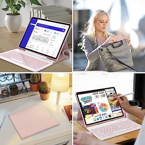 SENGBIRCH Keyboard Case for iPad Air 13 inch (M2) 2024, iPad Pro 12.9 inch 6th, 5th, 4th, 3rd Generation(2022~2018), 7 Colors Backlit (Light Pink)