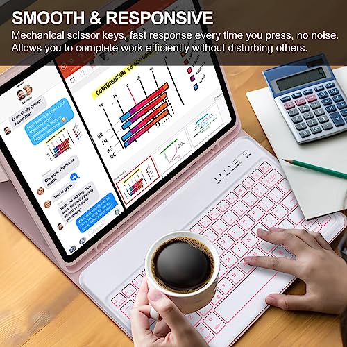 SENGBIRCH Keyboard Case for iPad Air 13 inch (M2) 2024, iPad Pro 12.9 inch 6th, 5th, 4th, 3rd Generation(2022~2018), 7 Colors Backlit (Light Pink)