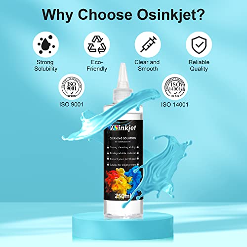 Osinkjet 250ml Printhead Cleaning Kit for Epson HP Canon Brother 8600 8610 8620 ET-2760 WF-7720 WF-3640 WF-7620 WF-2750 WF-2650 ET-2650 C88 Liquid Printers Nozzle