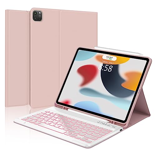 SENGBIRCH Keyboard Case for iPad Air 13 inch (M2) 2024, iPad Pro 12.9 inch 6th, 5th, 4th, 3rd Generation(2022~2018), 7 Colors Backlit (Light Pink)