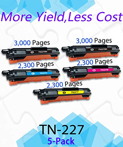 Compatible (5-Pack) TN-227 TN227 Toner Cartridge TN-227 Used for Brother HL-L3210CW L3270CDW MFC-L3710CW L3750CDW Printers (2X BK+C+M+Y), Sold by EasyPrint