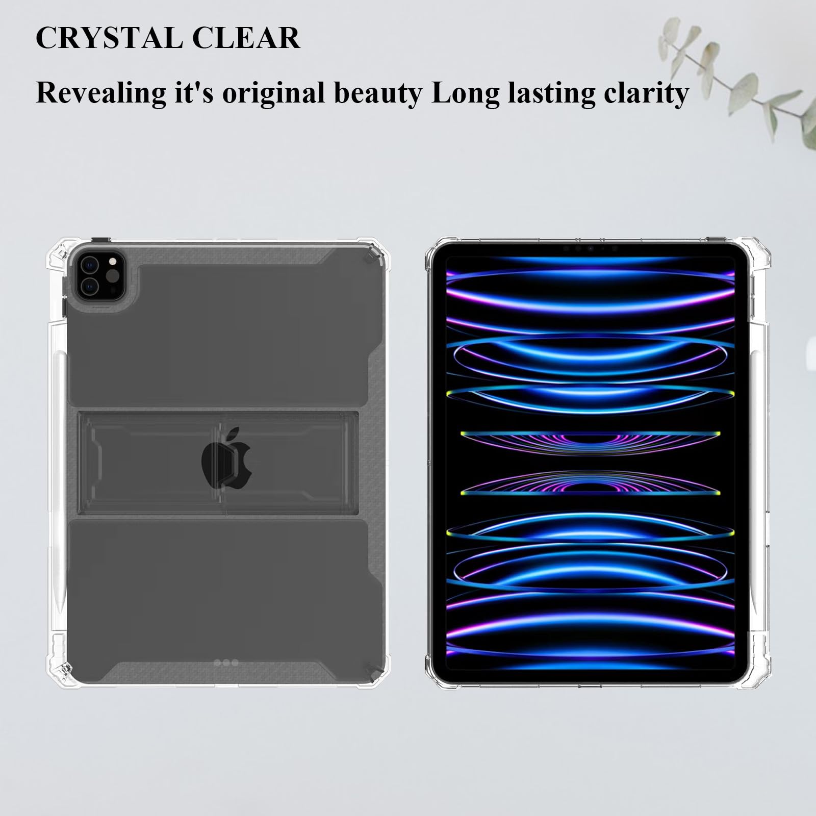UUcovers Clear Stand Case for iPad Pro 12.9 Inch 6th/5th/4th/3rd Generation (2022/2021/2020/2018) with Pencil Stylus Pen Holder/Kickstand Soft TPU Back Transparent Shockproof Lightweight Cover, Clear