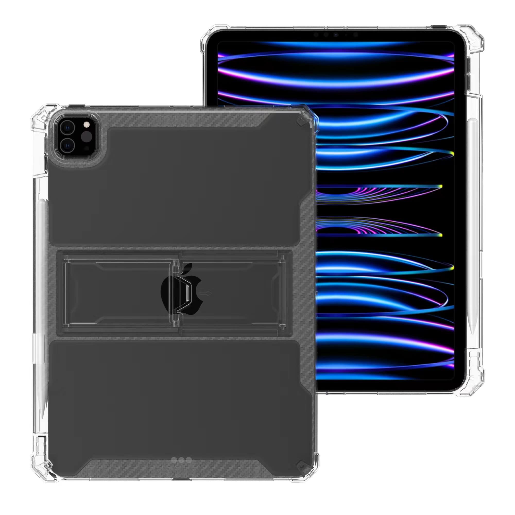 UUcovers Clear Stand Case for iPad Pro 12.9 Inch 6th/5th/4th/3rd Generation (2022/2021/2020/2018) with Pencil Stylus Pen Holder/Kickstand Soft TPU Back Transparent Shockproof Lightweight Cover, Clear