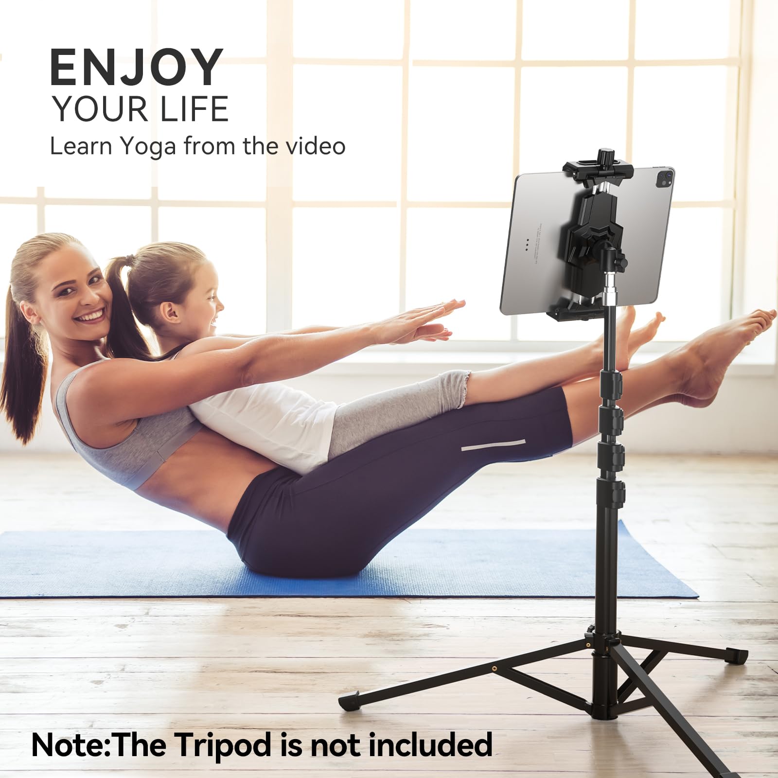 iPad and Phone Tripod Mount Adapter with Ball Head, iPad Holder for Tripod, 360 Rotatable Tablet Clamp Mount fits iPad Pro 12.9, iPad Air Mini 3 4, Galaxy Tab, Surface Pro, Selfie Stick(5.3-10.6")