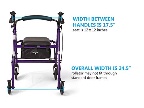 Medline Aluminum Rollator Walker with Seat, Folding Mobility Rolling Walker has 6 inch Wheels, Purple