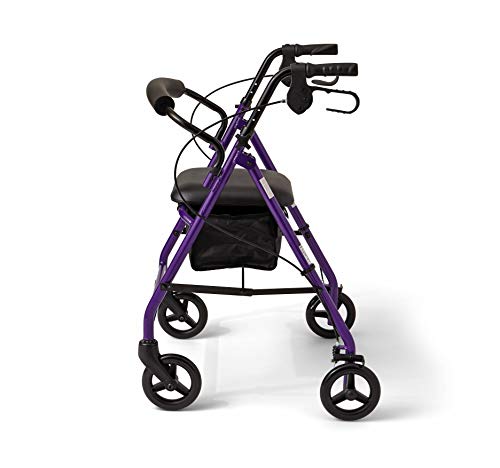 Medline Aluminum Rollator Walker with Seat, Folding Mobility Rolling Walker has 6 inch Wheels, Purple