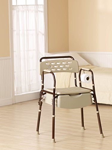 Medline Elements Bedside Commode, Infused with Microban Protection, Height Adjustable Seat and Arm Rests, Flat Lid Cover for Discreet Storage, 400 lbs Weight Capacity, Microban, 1 Count