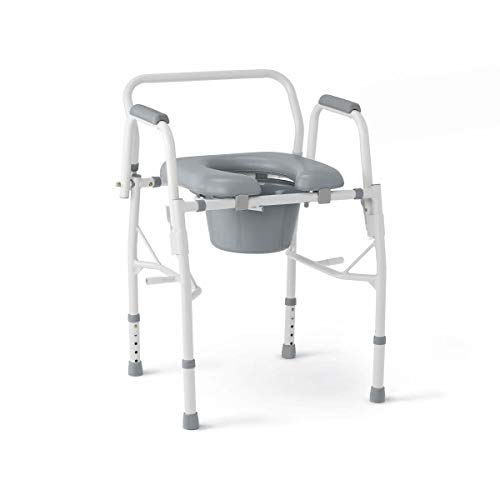 Medline Drop Arm Commode, Swing Arm Rest for Easy Transfer, Padded Seat, Contains Chair, Pail, Lid, and Splash Guard, 350lb. Weight Capacity