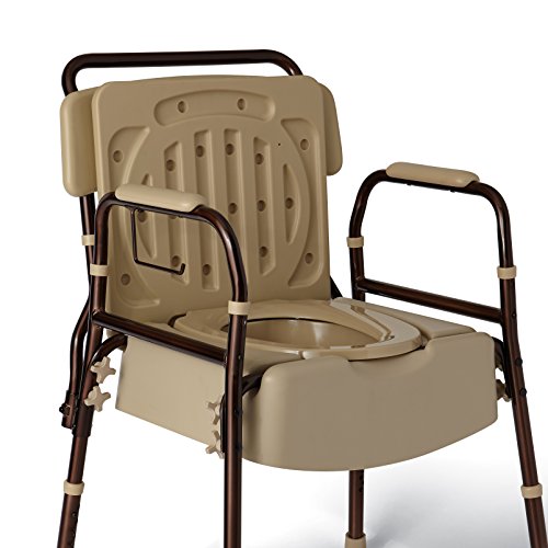 Medline Elements Bedside Commode, Infused with Microban Protection, Height Adjustable Seat and Arm Rests, Flat Lid Cover for Discreet Storage, 400 lbs Weight Capacity, Microban, 1 Count