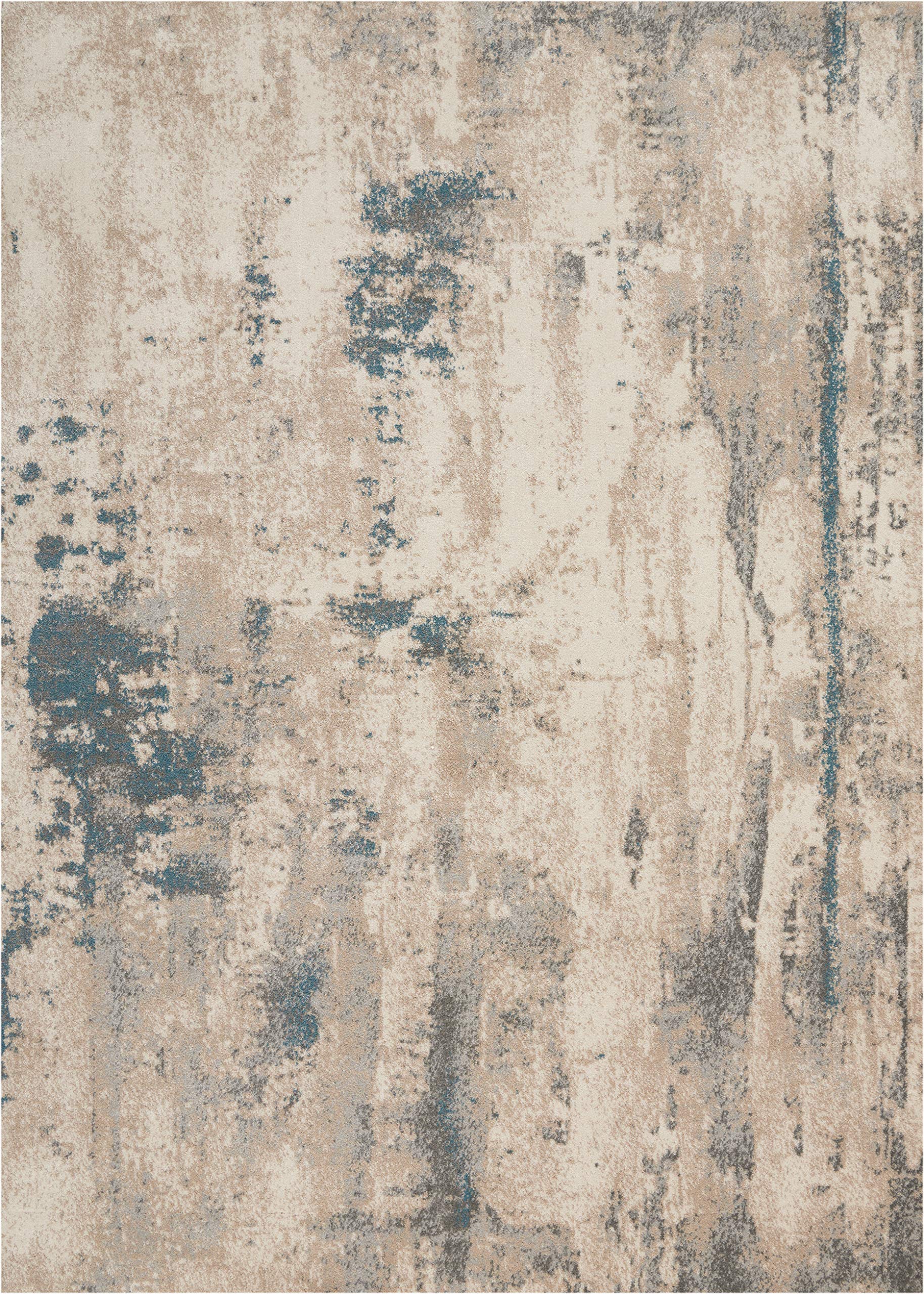 Nourison Maxell Contemporary Ivory/Teal 7'10" x 10'6" Area Rug, Easy Clean, Non Shedding, Bed Room, Living Room, Dining Room, Kitchen (8x11)